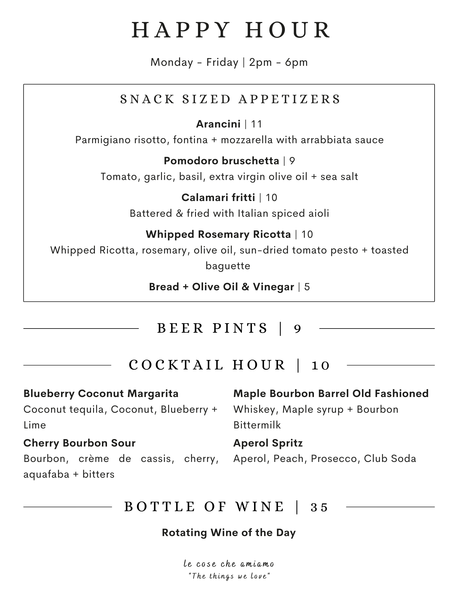 Menus - Happy Hour | Tiramisu Bistro